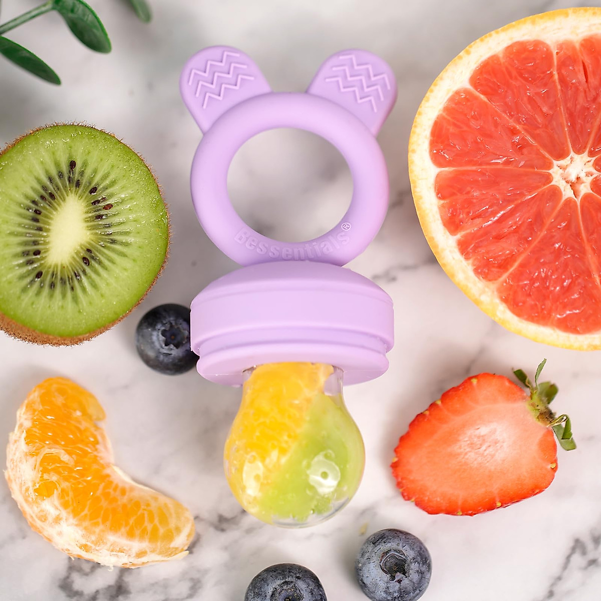 Baby Fruit Food Feeder Pacifier - 2 Packs Silicone Fresh Fruit Feeder BPA Free [S M L Size Silicone Food Pouches Included] (Blue&Pink)