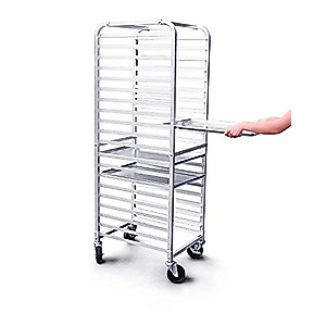 New Star Foodservice 36527 Commercial-Grade Aluminum 20-Tier Sheet Pan/Bun Pan Rack, 26" L x 20" W x 69" H with Brake Wheels