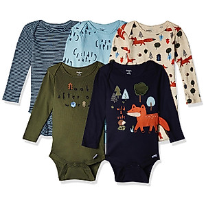 Gerber Baby Boy's 5-Pack Long-Sleeve Onesies Bodysuit, Blue Fox, Newborn