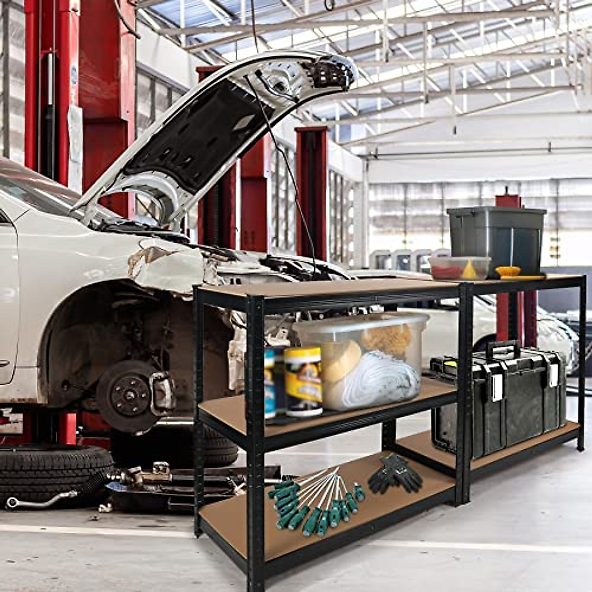 ALBOMI 35" W x 18" D x 71" H Adjustable Metal Garage Shelving Unit, 5-Tier Heavy Duty Garage Storage Shelves with Board, Multipurpose Storage Shelves Rack for Garage Basement Warehouse Office, Black