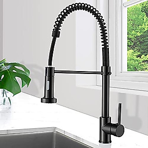 AIMOYO Matte Black Kitchen Faucet with Pull Down Sprayer, Commercial Spring Kitchen Sink Faucet with Pull Out Sprayer, Single Handle Single Hole Solid Brass Modern Camper RV Kitchen faucets