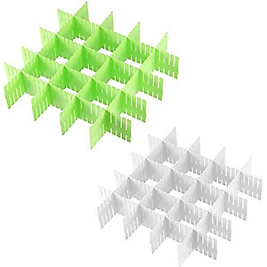 KEILEOHO 56 PCS Plastic Drawer Dividers, Adjustable Grid Drawer Dividers, Drawer Dividers Organizer for Office, Dresser, Drawers, Desktop, Organizing Sock, Underwear, Makeup, 28 Green, 28 White