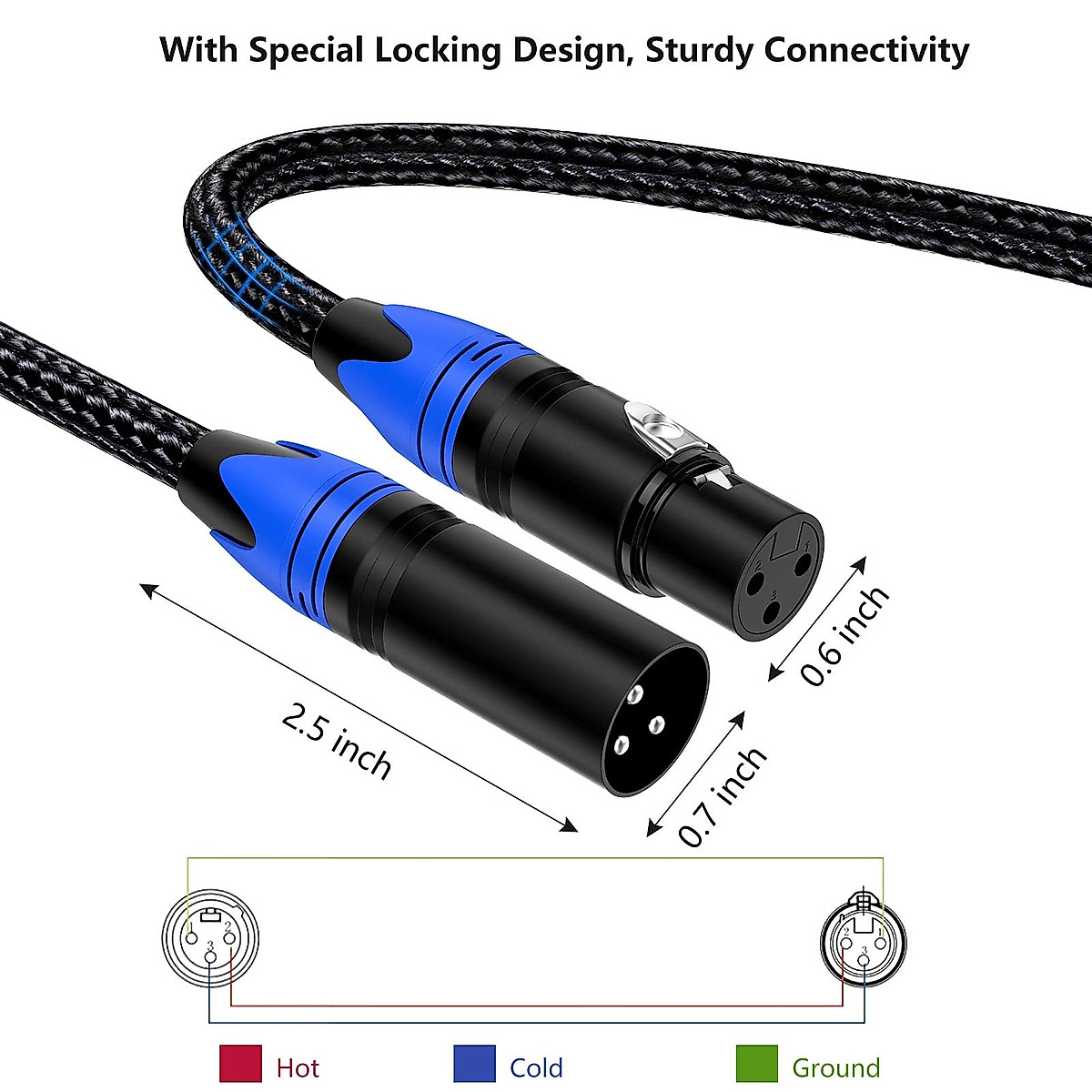 Anewbig XLR Cables 25ft 6 Pack, Mic Cable 25 ft Feet, 3 Pin Male to Female XLR Microphone DMX Cord- Black Braided, 25 Foot, 6pack