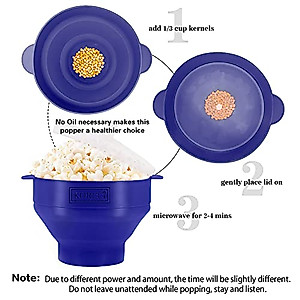 The Original Korcci Microwaveable Silicone Popcorn Popper, BPA Free Microwave Popcorn Popper, Collapsible Microwave Popcorn Maker Bowl, Dishwasher Safe - Blue