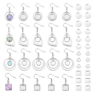 UNICRAFTALE 12 Pairs 4 Styles Glass Blank Dome Dangle Earrings Stainless Steel Earring Bezel Settings Triangle Ring Square Cabochon Base Trays DIY Ear Hooks Findings for Jewelry Making