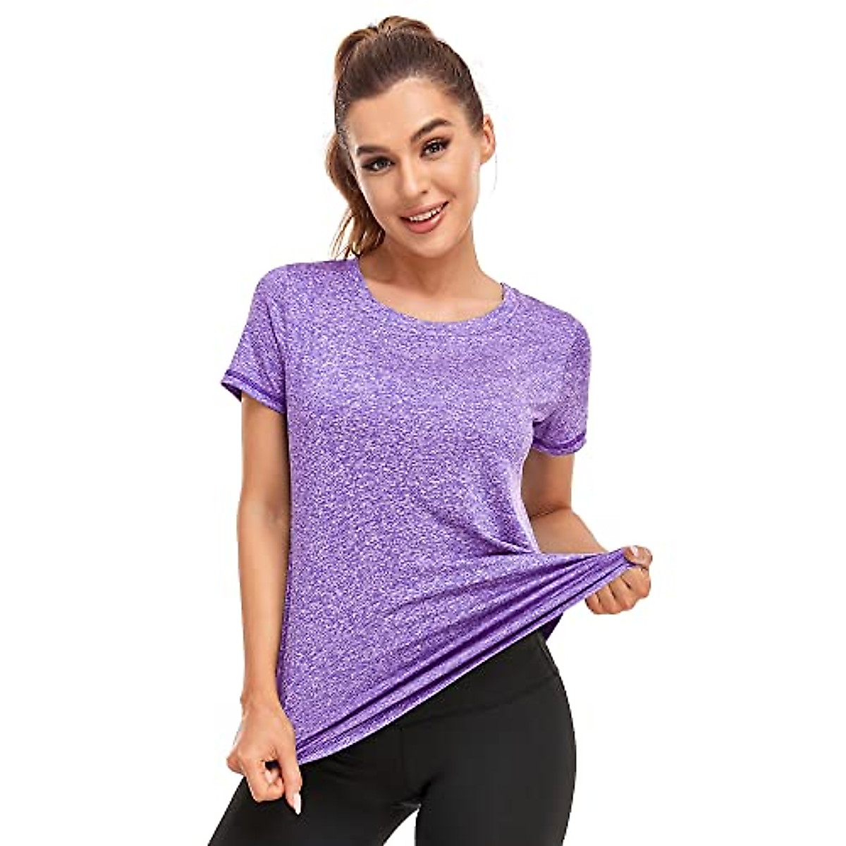 Abrooical Womens Athletic Tops Short Sleeve Sport Shirts Oversized Workout Tshirts Training Tee Purple XXX-Large