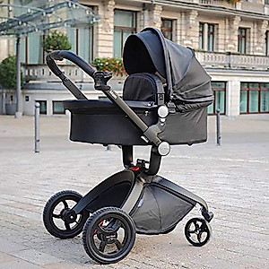 Hot Mom Baby Stroller: Stylish Carriage with Adjustable Seat and Shock Absorption, High Landscape and Fashional Pram Stroller F22 Black