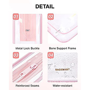 BAGSMART Clear Toiletry Bag, 3 Pack TSA Approved Travel Toiletry bag Carry on Travel Accessories Bag Airport Airline Quart Size Bags Water Repellent Makeup Cosmetic Bag for Women (Pink-3pcs)