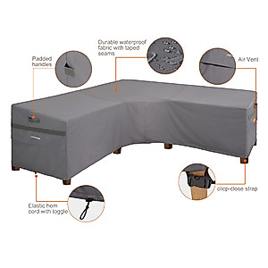 PATIOASIS Grey Outdoor V-Shaped Sofa Cover 102''L x 102''W x 35.5''D x 31/26''H Waterproof Sectional V Shape Patio Furniture Cover All Weather Proof