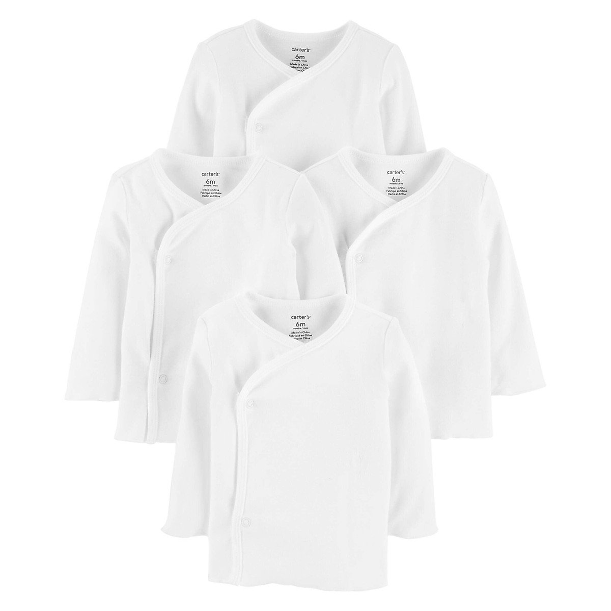 Carter's Unisex Baby 4 Pack Long Sleeve Side Snap Mitten Cuff Shirt, White, NB