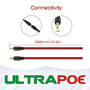 UltraPoE DC Power Cable Connectors 18AWG Copper Strands 12V 5A Plugs Male Female DC Connectors, for CCTV Security Camera Pigtail and Lighting Power Adapter (2.1mm x 5.5mm 10 Pairs Ultra Thick)