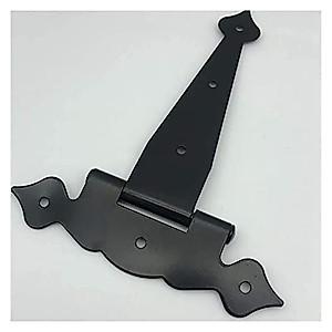 Garden Gate Hinges,Tee Shed Hinge, 2pcs Black T-Shaped Heavy Duty Door Hinges, Flower-Shaped Decorative Strap Hinges Barn Door Wooden Fence Gate Hinges with Screws