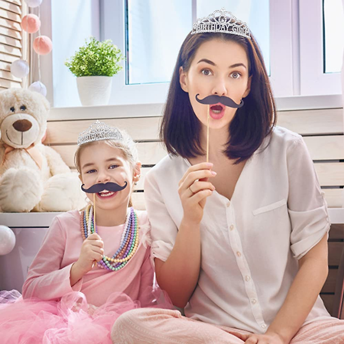 AOPRIE Birthday Crown for Women Birthday Girl Sash for Women Birthday Tiara for Women Birthday Girl Headband Princess Crown Rhinestone Happy Birthday Accessories Silver Black