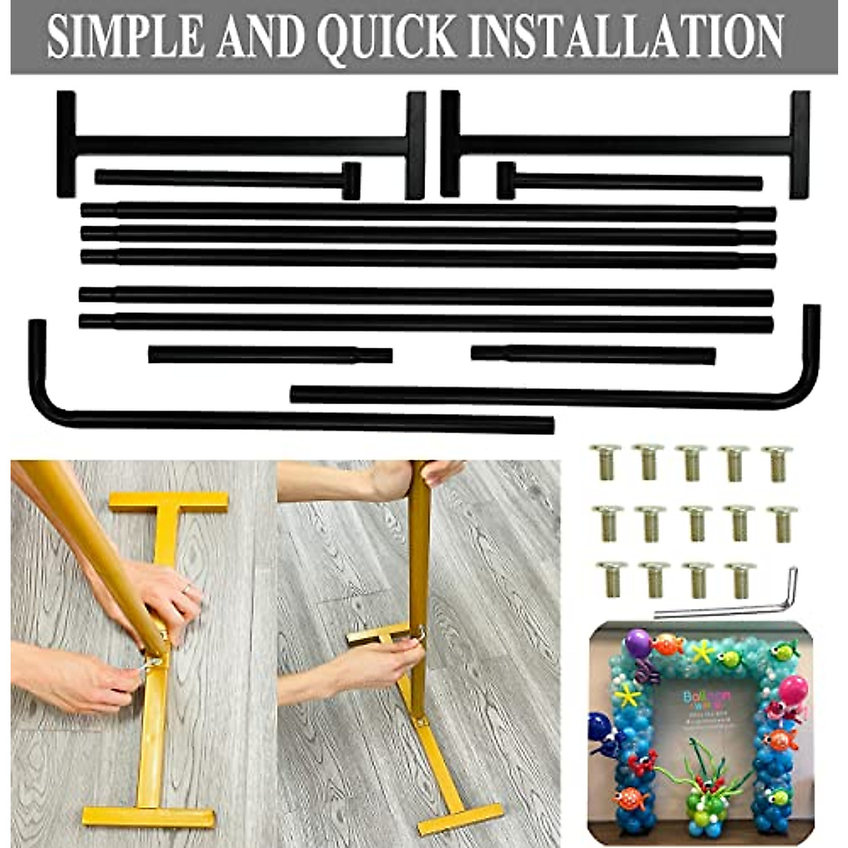 LANGXUN Heavy Duty Black Metal Square Backdrop Stand Arch for Wedding Birthday Decoration, Graduation Decorations, Ceremony Reception, Event Party Supplies, Baby Shower Photo Booth Background