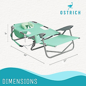 Ostrich On Your Back Backpack Beach Chair with Face Hole - Adjustable, Portable Lounge Chair with Cup Holder, Face Opening - Heavy Duty, Lay Flat Tanning Chair for Face Down Reading For Adults (Teal)