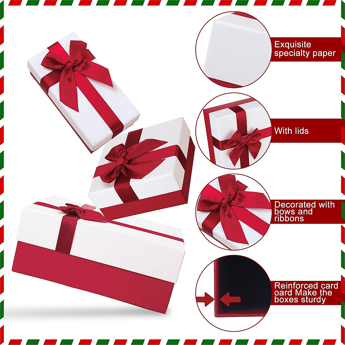 Tenceur 10 Pcs Valentines Gift Boxes with Lids Assorted Sizes Gift Boxes for Presents Gift Box with Ribbon for Christmas, Birthdays, Weddings, Housewarmings, Anniversaries(Red and White)