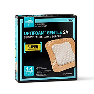 Medline Optifoam Gentle Silicone Faced Foam Dressing, Super Absorbent, 4x4 (Pack of 10)