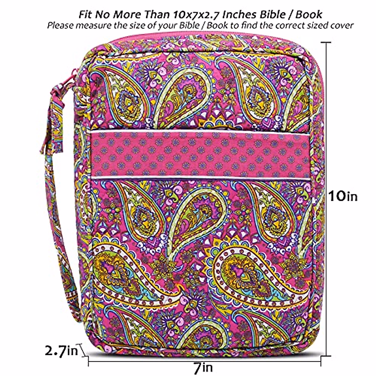 Bible Covers for Women, Quilted Bible Case Pink Floral Cotton Cloth with Handle and Pocket, Large 10x7x2.7 Inches
