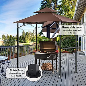 8'×5' Grill Gazebo, Outdoor BBQ Gazebo with Double Tier Canopy Roof, Barbeque Gazebo with 2 Shelves