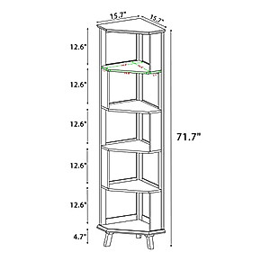 WILK 5-Layer Cube Corner Bookshelf Solid Wood Corner Bookcase, White, 15.7(L) x 15.7(W) x 71.7(H)