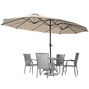 AECOJOY 15x9ft Double-Sided Patio Umbrella Outdoor Market Umbrella Large Sunbrella Table Umbrellas with Crank Air Vents for Deck Pool Patio (1.9" Pole,Red)