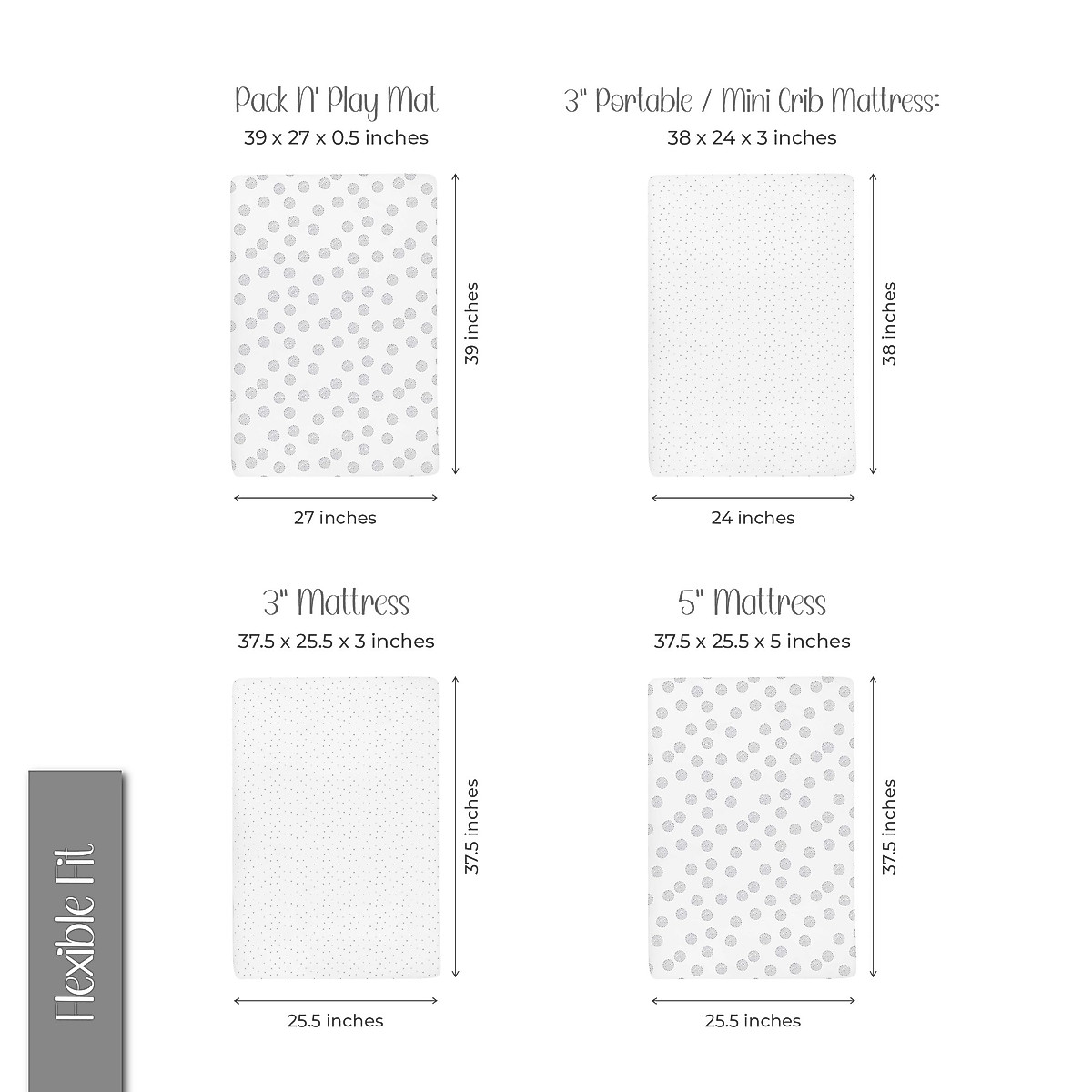 Ely's & Co. Pack N Play,Playard,Portable Crib Sheet 2-Pack Combed Jersey Cotton for Baby Boy or Baby Girl (Grey Dottie)