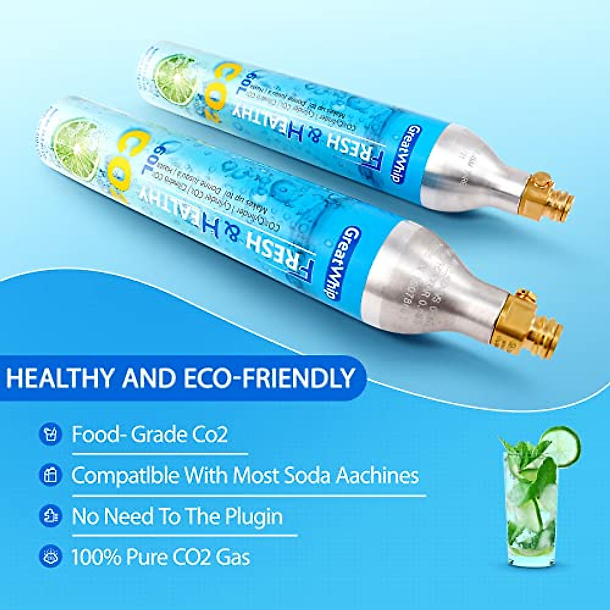 GreatWhip 60L CO2 Cylinder For Sodastream, Exchange Carbonator Compatible With SodaMaker Appliances, Set of 2