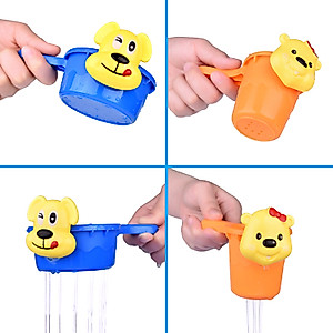 11 PCs Bath Toys for Toddlers 1-3, Sprinkle Water Lab with Sea Animals Water Toys, Stacking Cups and Fishing Net Bathtub Toys