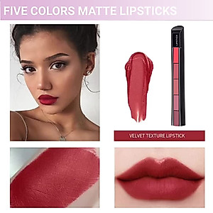Dulele 5 Color Matte Lipstick Set Velvet Lip Stick Non-stick Lip Gloss Long Lasting Waterproof Red Lipstick Makeup Mini Lipstick Set (B, M)