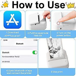 Carpower Mini Printer Portable, Pocket Thermal Printer with 7 Rolls Paper, Bluetooth Wireless Instant Printer for Picture Receipt Label Note Inkless Printing