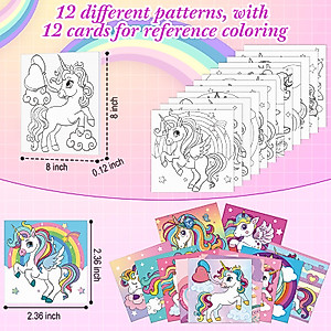 Sherr 12 Pcs Pre Printed Canvas Cute Canvas Painting Set for Kids Printed Canvas to Paint Canvas Set Theme Canvas Painting for Party Favor(8 x 8 Inch, Unicorn)