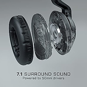 ROCCAT Elo 7.1 Air PC Wireless Gaming Headset, Surround Sound Headphones with Detachable Noise Cancelling Microphone, 50mm Drivers, 24 Hr Battery Life, RGB Lighting, Black