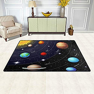 Linomo Area Rug Educational Outer Space Universe Planet Floor Rugs Doormat Living Room Home Decor, Carpets Area Mats for Kids Boys Girls Bedroom 60 x 39 Inches