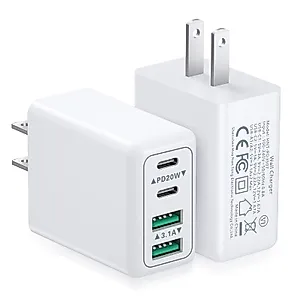 USB C Wall Charger[2 Pack], Costyle 40W 4 Port Fast Charging Block Double USB C Charger Dual Port QC & PD 3.0 Charger Block Multiport Type C Wall Plug for iPhone 15 14 13 12 11 Pro Max,Tablet-White