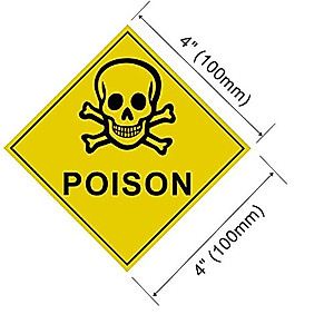 Outdoor/Indoor (4 Pack) 4" X 4" - Poison Skull & Crossbones - Danger Safety Caution Warning Sign Vinyl Label Sticker Decal - Back Adhesive Vinyl