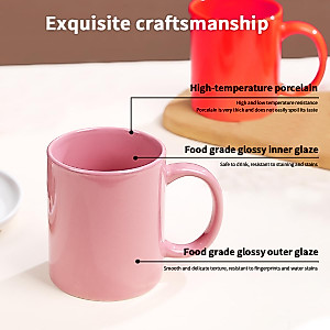 Evanda Coffee Mugs Set of 6 Pieces 12oz, Ceramic Cups with Handle for Latte, Hot Tea, Cappuccino, Mocha, Cocoa, Milk, Dishwasher Safe, Mutil Colors