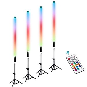YUNKE 4 Pack RGB Magic Color LED Mood Lighting with Stands for Stage and Bedroom, Battery Powered and Remote Control Camera Lights for Photography, Dance Club, Game and Fashion Show