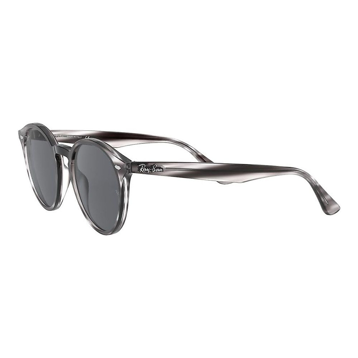 Ray-Ban RB2180 Round Sunglasses, Striped Grey Havana/Dark Grey, 49 mm