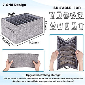 Fixwal 4pcs Wardrobe Clothes Organizer with Support Board Closet Organizers and Storage 7 Grids Divider Drawer Organizers Washable Compartment Storage Bins for Jeans T-shirt Pants Legging