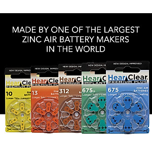 Hear Clear Size 675P Cochlear Implant Hearing Aid Batteries (60 Pack) + Battery Holder Keychain