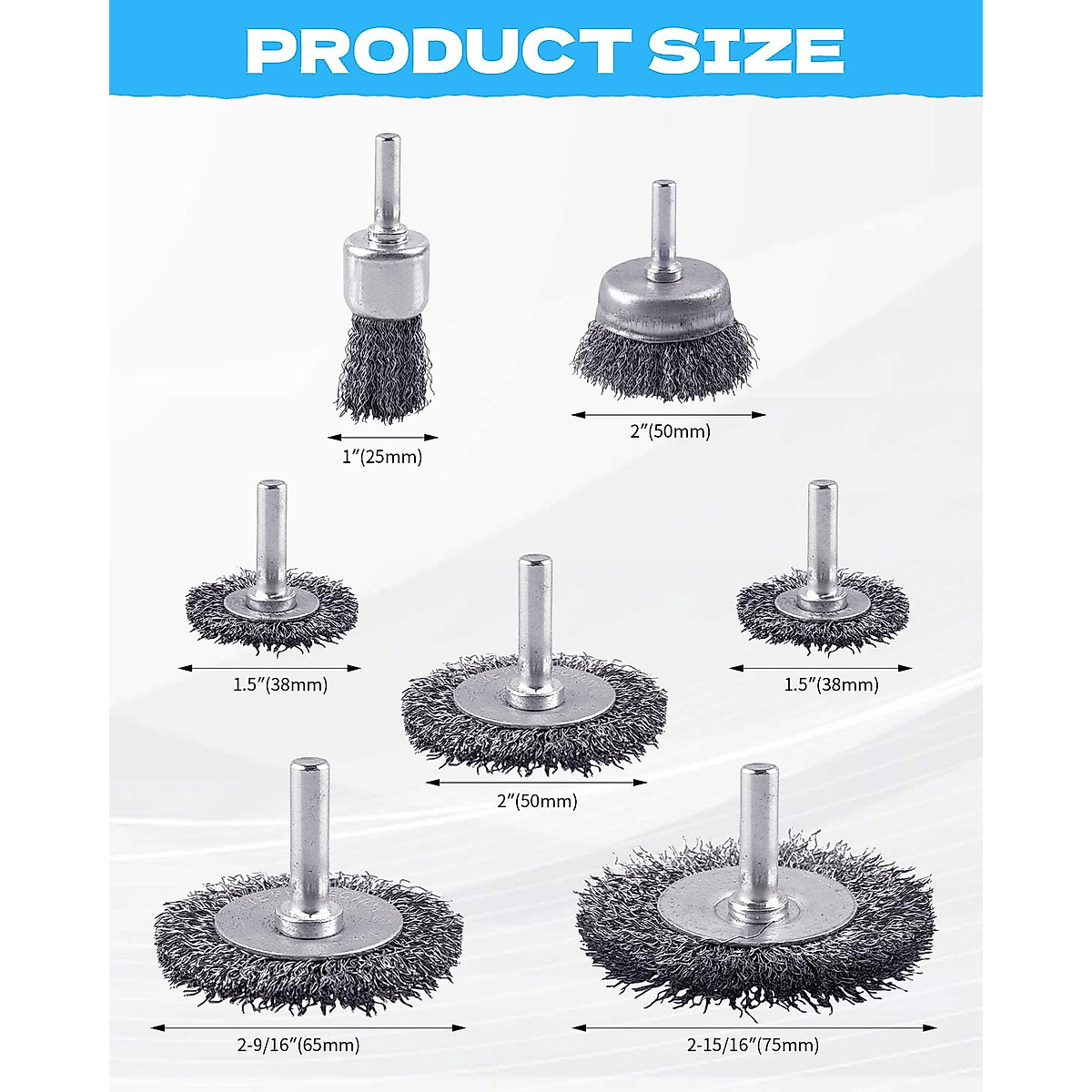 Rocaris 7 Pack Carbon Steel Wire Wheel Brush, Cup Brush, Wheel Brush, Pen Brush Set with 1/4-Inch Round Shank for Rust Removal, Corrosion and Scrub Surface