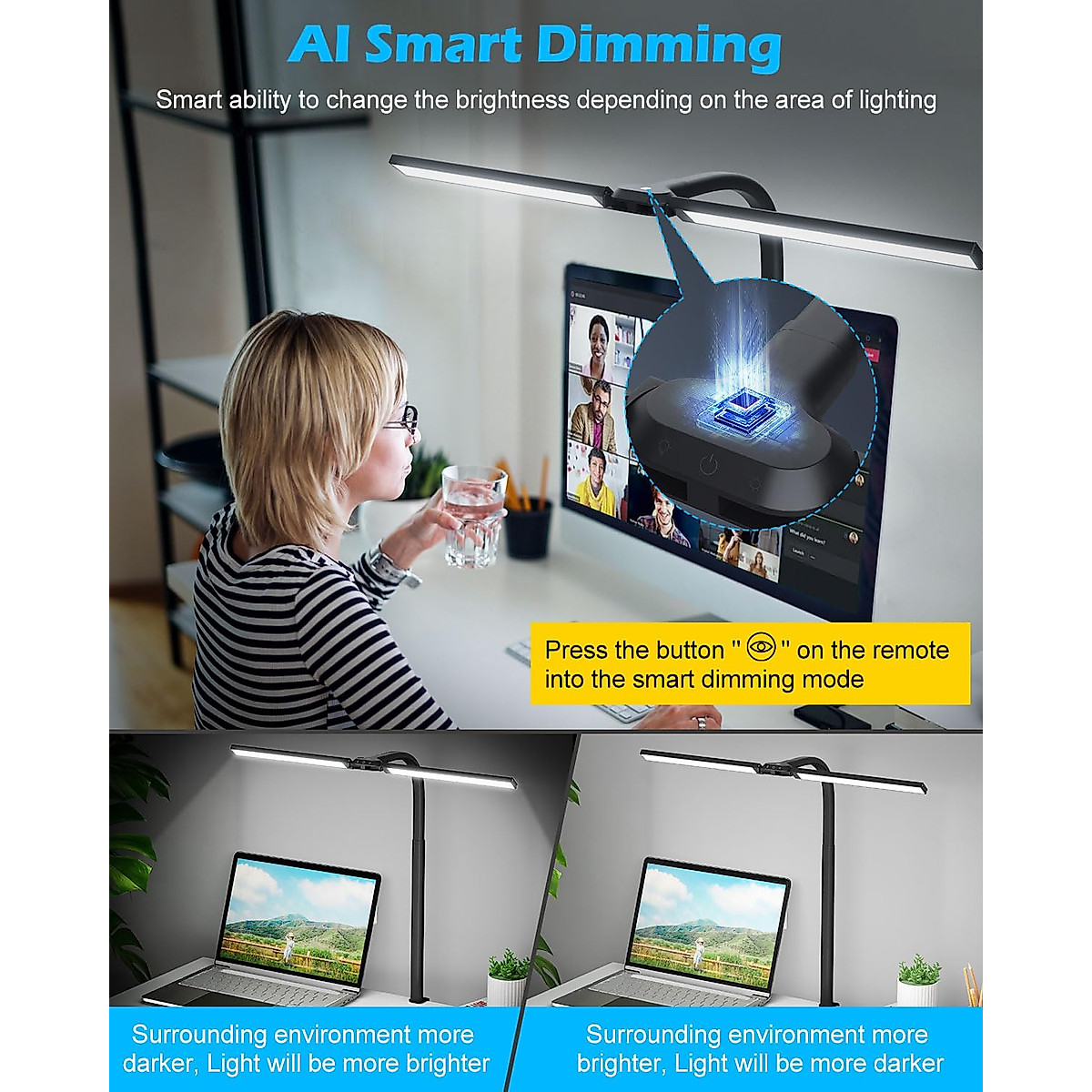 KPBOTL 24W Double Head Architect Desk Lamp for Home Office, Ultra Wide 30.9'' Eye-Caring Auto Dimming Desk Light with Adapter, Super Bright Table Lamp with Flexible Gooseneck,5 Colors,10 Brightness