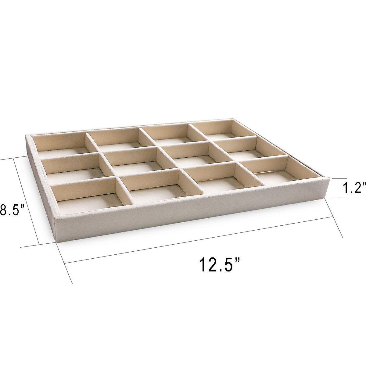 Frebeauty Stackable Velvet Jewelry Organizer Trays for Drawers Inserts Jewelry Storage Tray Display Case Earrings Bracelets Necklace Rings Accessories Trays for Women Girls(Set of 4)（Beige)