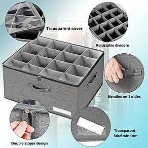 popoly Shoe Organizer for Closet Fits 16 Pairs, Large Shoes Storage Box Bins Containers with Clear Cover and Adjustable Dividers for Sneakers High Heeled, Hard Shell and Stackable (Grey)