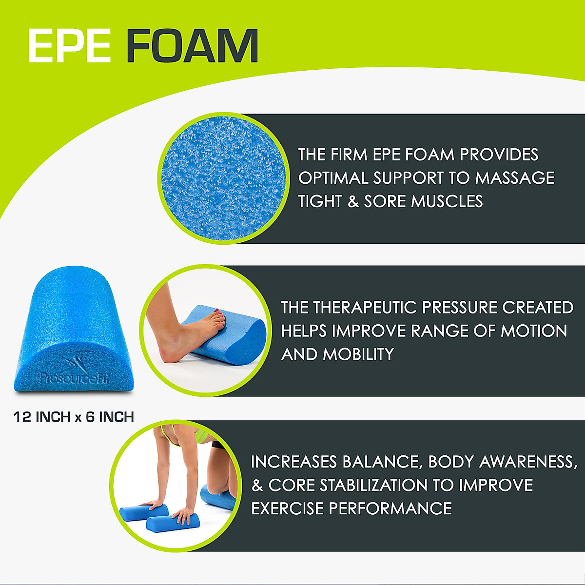 ProsourceFit Flex Foam Rollers for Muscle Massage, Physical Therapy, Core & Balance Exercises Stabilization