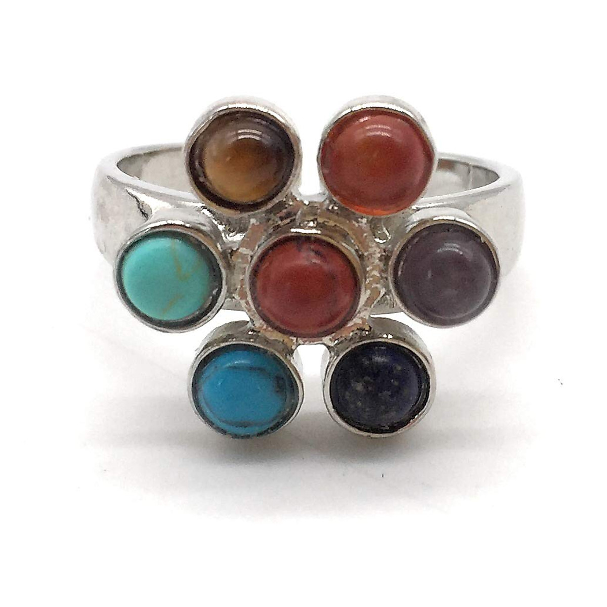 Healing Natural Stones Adjustable 7 Chakra Ring Reiki Gem Jewelry Gift Anniversary Unisex