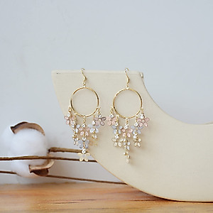 ANDPAI Bohemian Long Colorful Chandelier Tassel Flower Dangle Drop Hoop Earrings for Women(Gold)