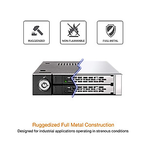 ICY DOCK Full Metal 2 Bay 2.5” SATA/SAS HDD & SSD Mobile Rack for External 3.5" Drive Bay | ToughArmor MB992SK-B