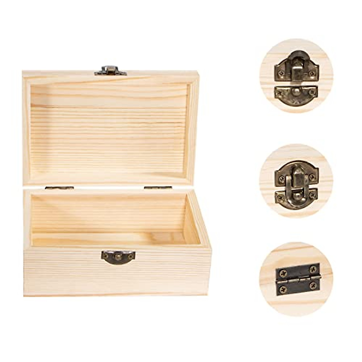 Unfinished Wood Box, Dedoot 4 Pack 5.9x2.93x2.55 Inches Small Wood Craft Box with Locking Clasp Rectangle Wood Gift Box Organizer for Jewelry Artist Tool and Brush Storage Box