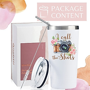 Onebttl Photography Gifts for Photographers for Women, 20oz Stainless Steel Insulated Wine Tumbler Mug with Lid - White